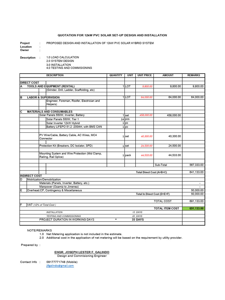 12.0 KW Solar Quotation | PDF | Photovoltaic System | Sustainable Energy