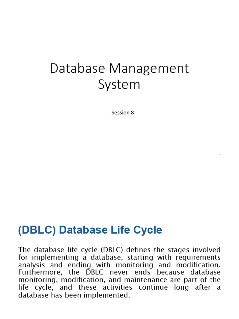 DMS - Session - 8 - DBLC 3 | PDF | Databases | Relational Database