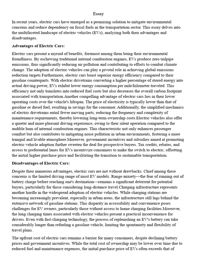 Essay English Electric Car | PDF | Electric Vehicle | Electric Car
