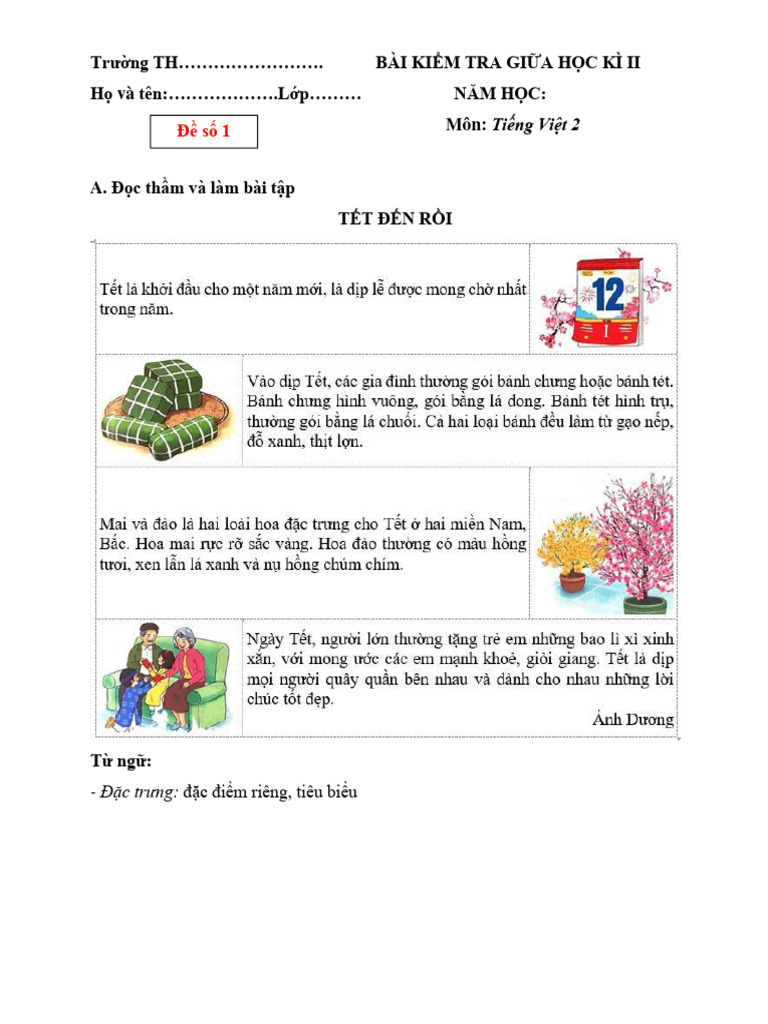 3 ĐỀ KIỂM TRA TV GK2 LỚP 2- SÁCH KNTT | PDF