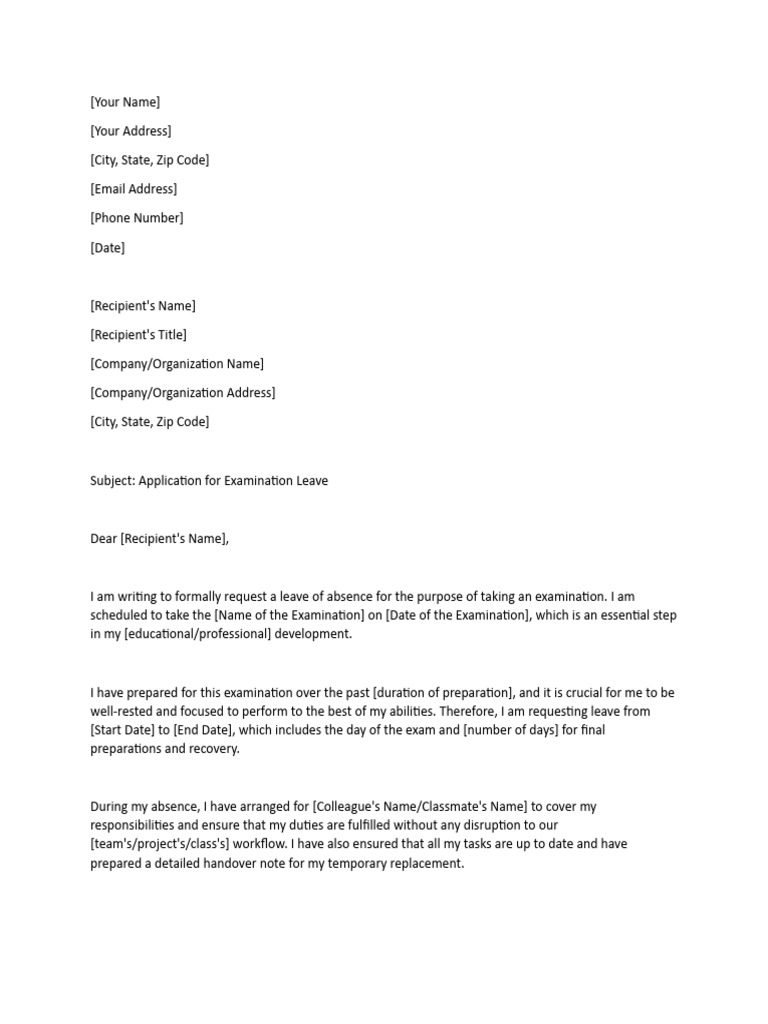 Exam Leave Application Request | PDF