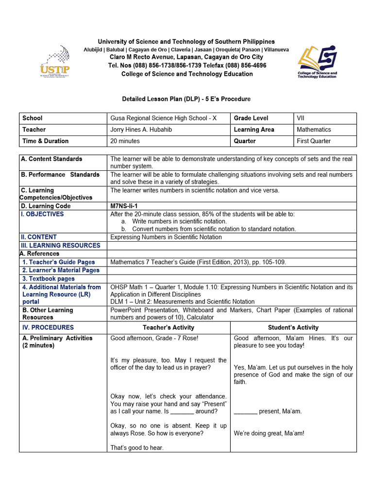 HUBAHIB - BSED Math 2B - Midterm PIT - DLP | PDF | Numbers | Learning