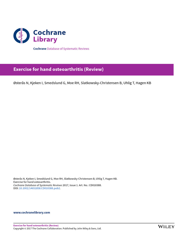 Exercise For Hand Osteoarthritis (Cochrane Review) | PDF ...