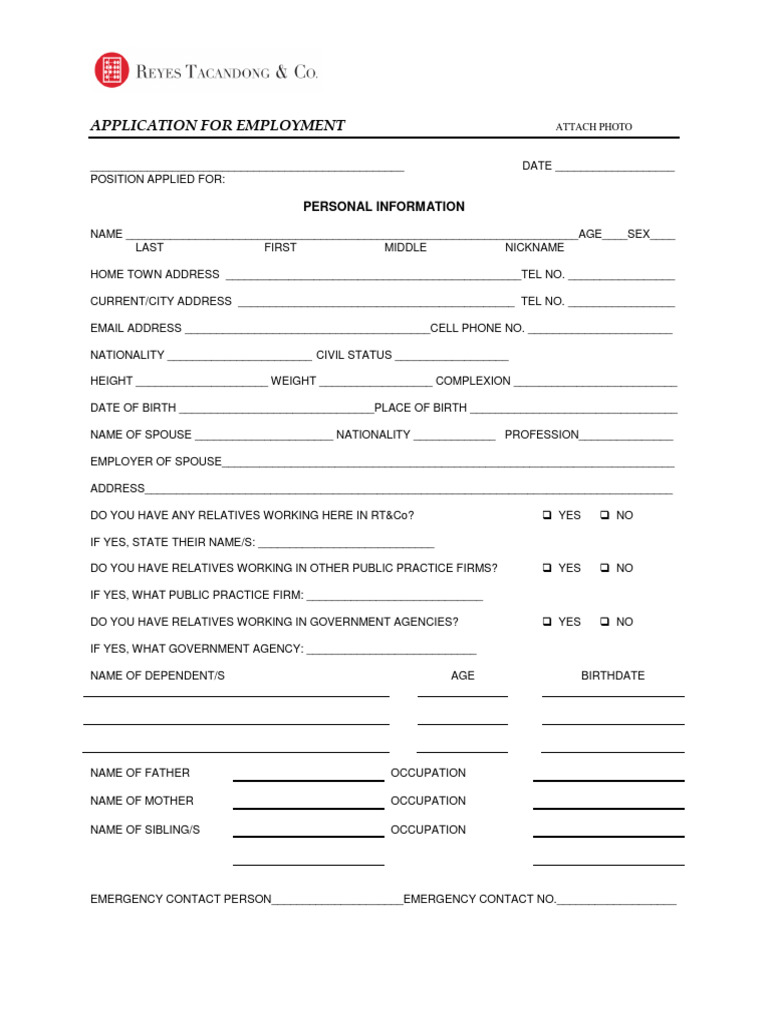 Reyes Tacandong & Co. - Application Form 2023 | PDF | Privacy | Information