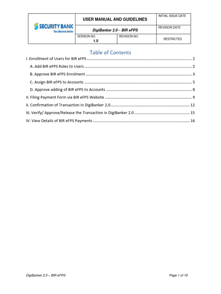 Digibanker 2.0 BIR eFPS Manual | PDF | Computing