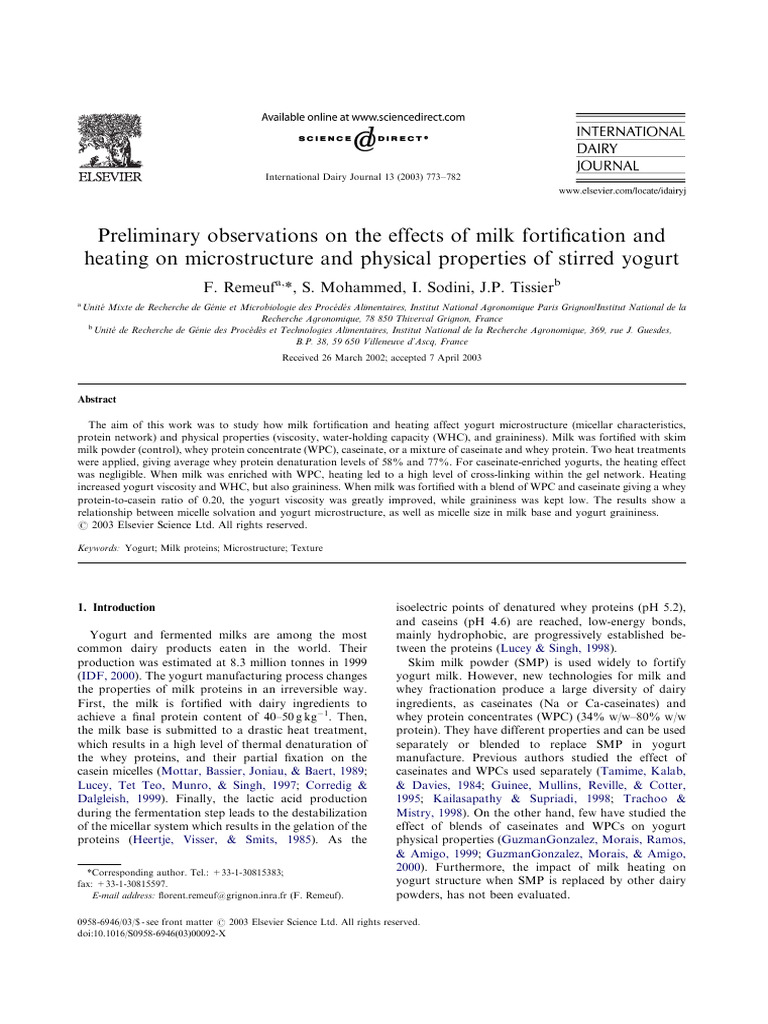Preliminary Observations On The Effects of Milk Fortification and Heating On Microstructure and ...