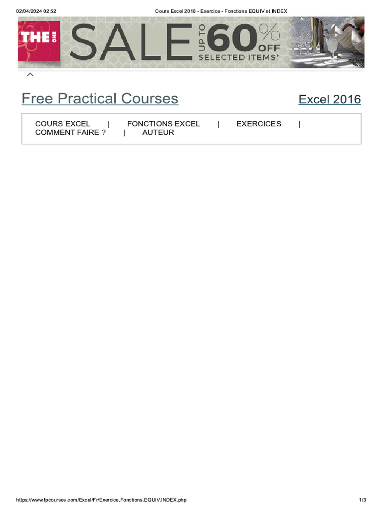 Cours Excel 2016 - Exercice - Fonctions EQUIV Et INDEX | PDF