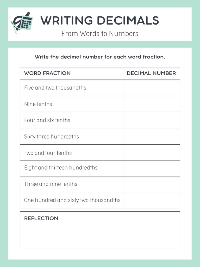 Writing Decimals from Words | PDF