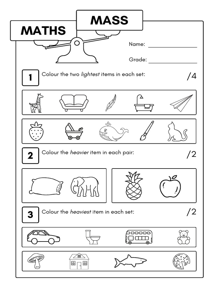 Maths Mass worksheet bundle | PDF