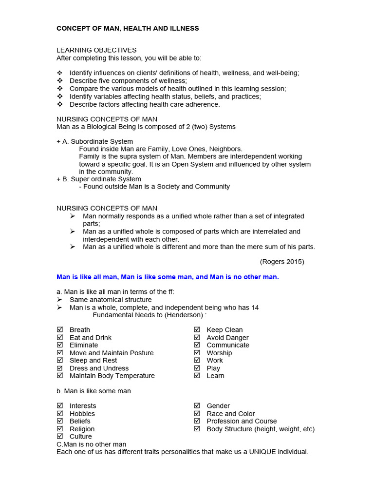 CONCEPT OF MAN | PDF | Preventive Healthcare | Chronic Condition