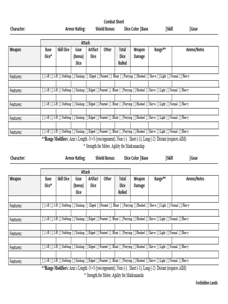 Fl Combat Sheet Pdf Gaming