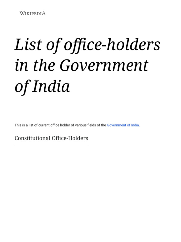List of Office-Holders in The Government of India - Wikipedia | PDF ...