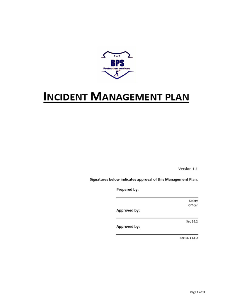 IA - Incident Management Plan - 2021 | PDF | Occupational Safety And Health | Employment