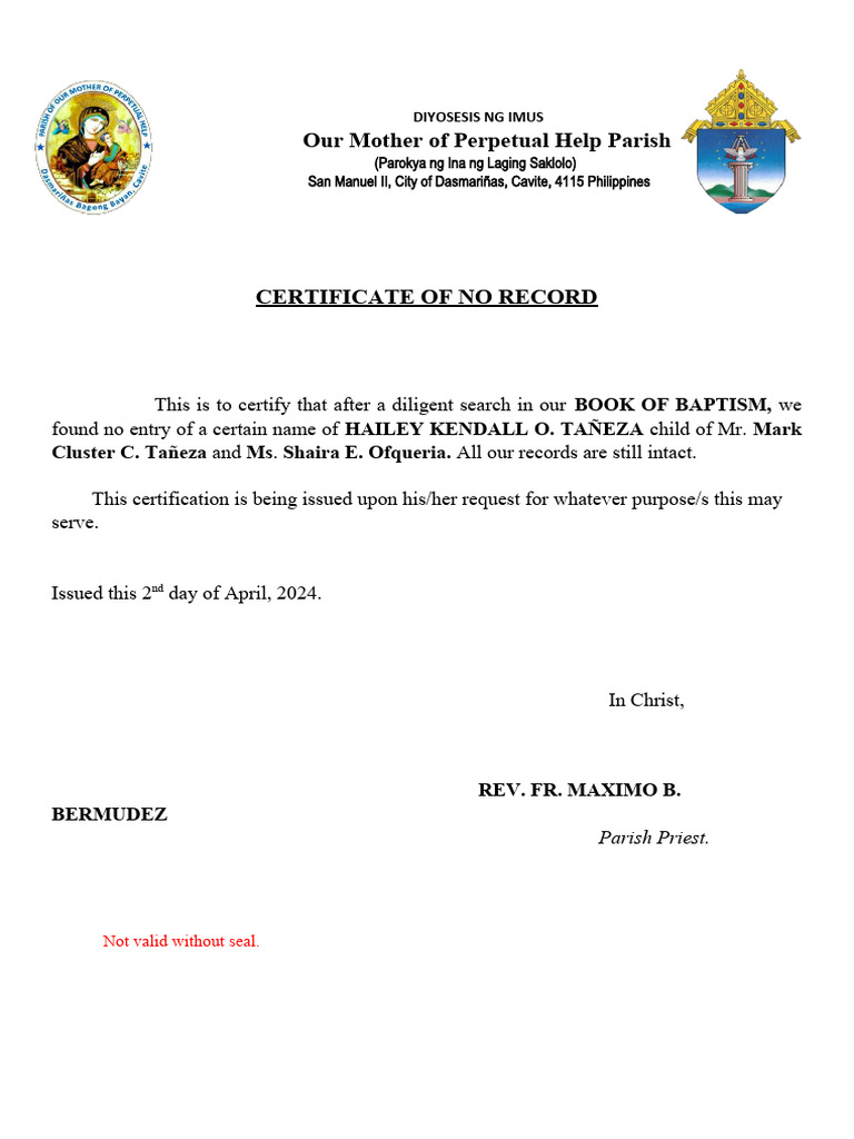No Record of Baptism | PDF