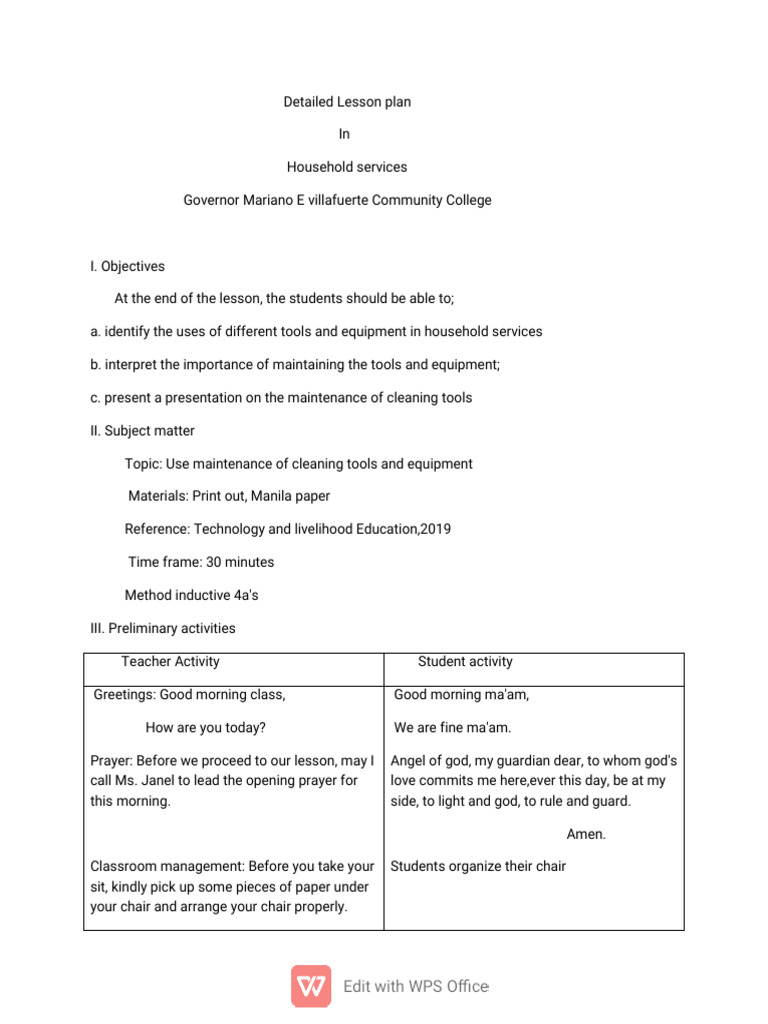 Lesson Plan in Use Hand Tools | PDF | Housekeeping | Vacuum Cleaner