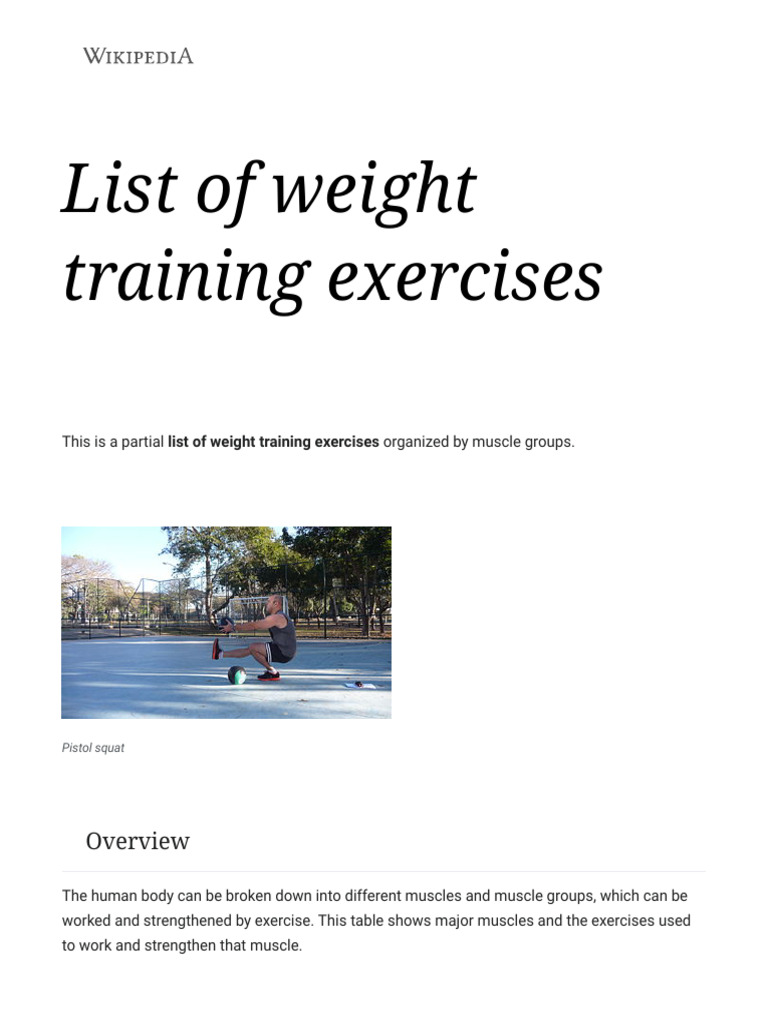 List of weight training exercises - Wikipedia | PDF | Anatomical Terms ...