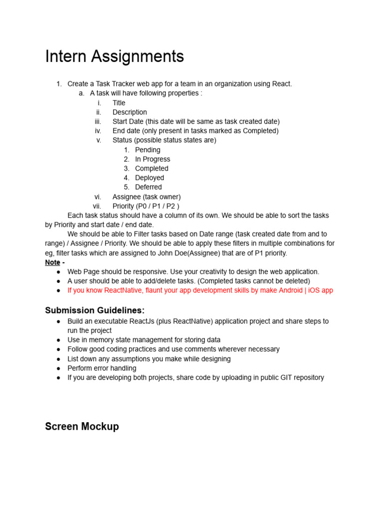 Intern Assignments | PDF