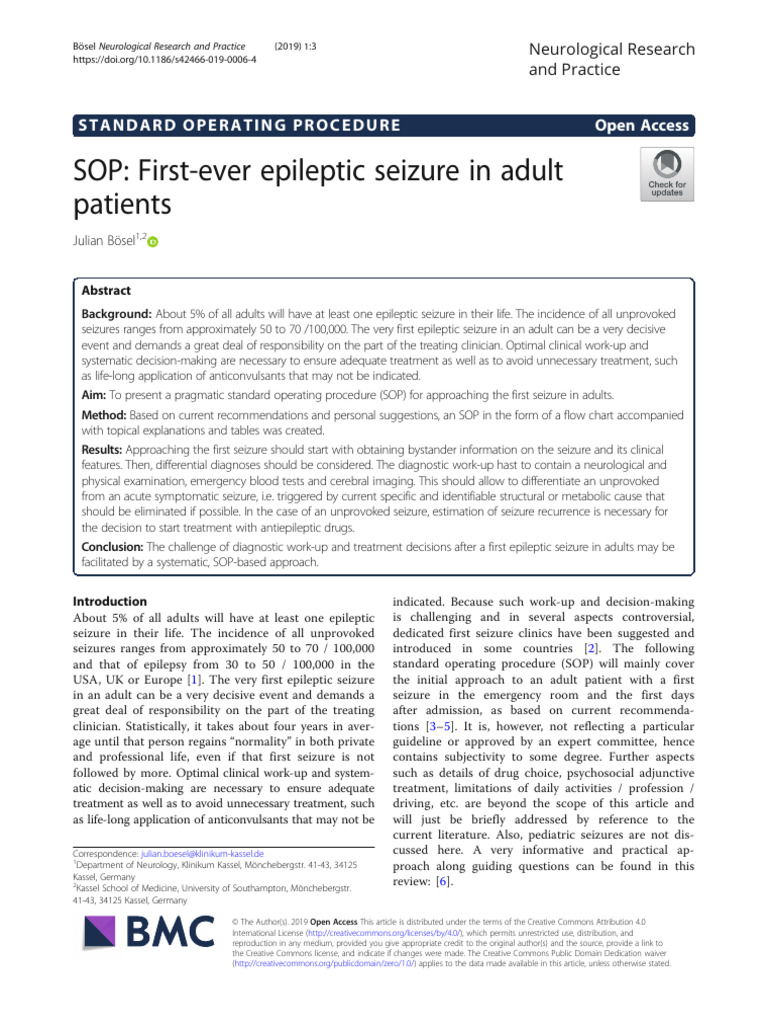 SOP First-Ever Epileptic Seizure in Adult Patients | PDF | Epilepsy ...