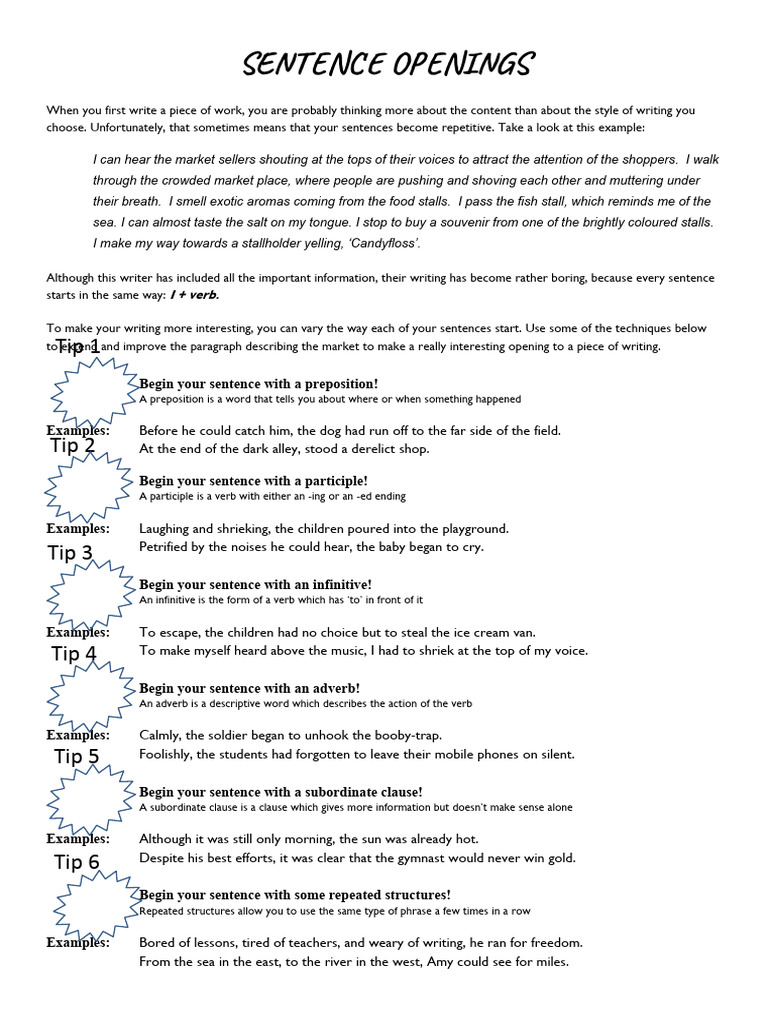 Varying Sentence Openings | PDF | Verb | Sentence (Linguistics)