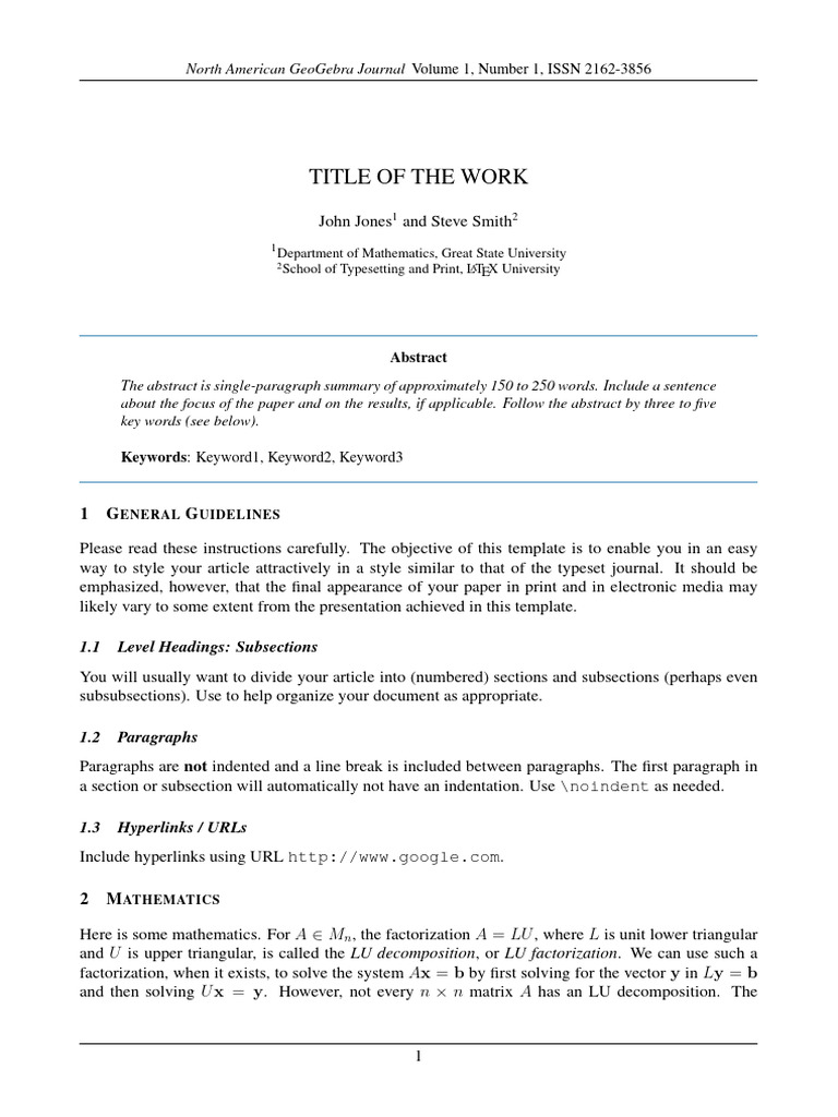 Paper Template | PDF | Matrix (Mathematics) | Citation