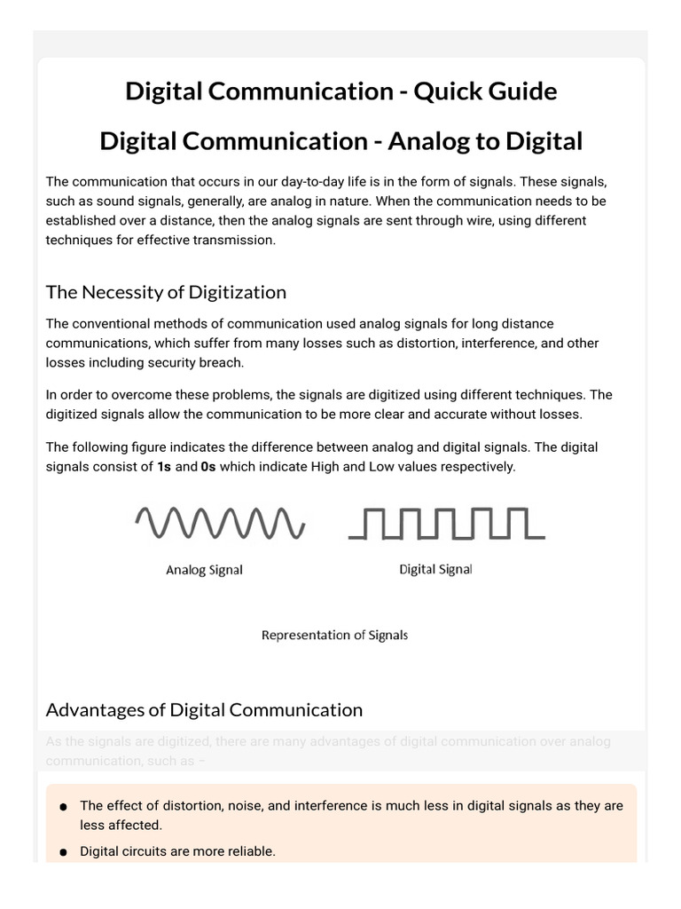 Digital Communication - Quick Guide | PDF | Sampling (Signal Processing) | Modulation