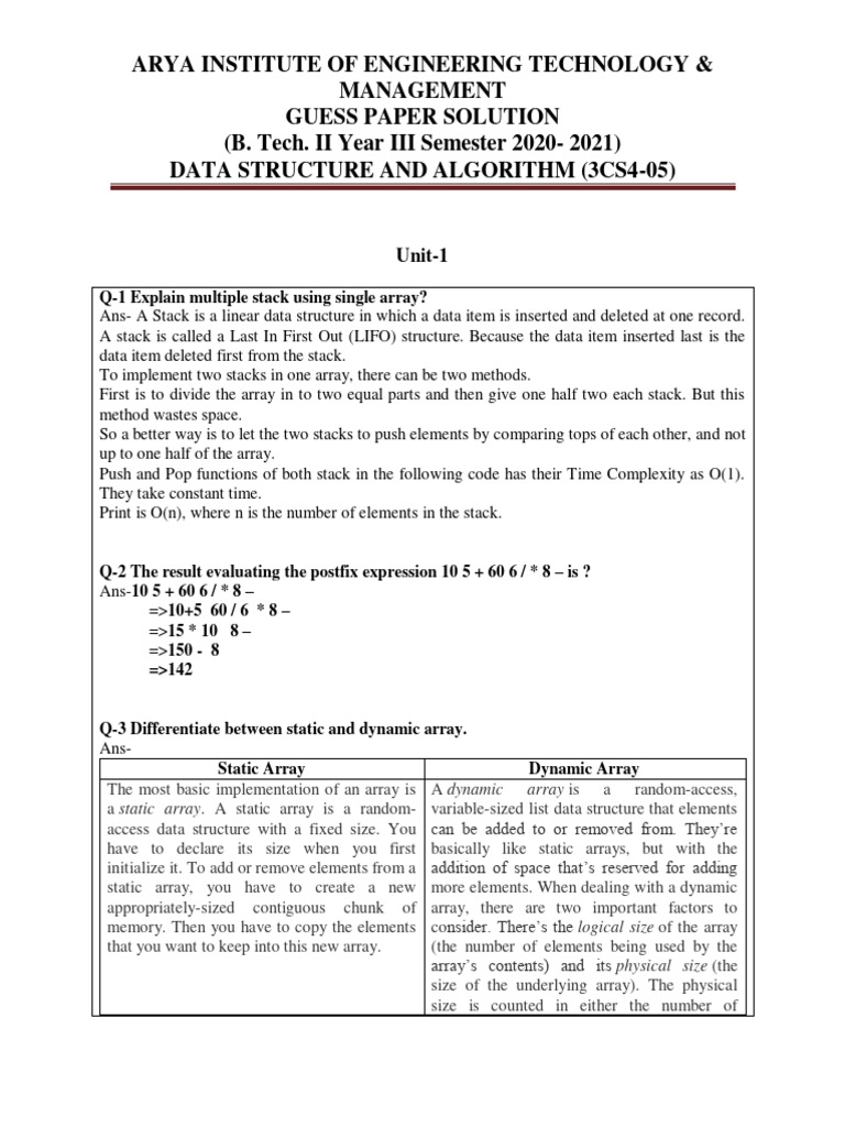 3CS4 DSA Guess - Paper (20 21) | PDF | Queue (Abstract Data Type) | Data Type