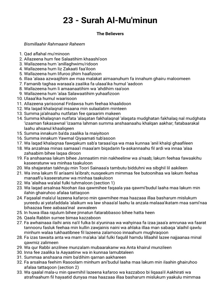023 Surah Al-Mu'Minun | PDF | Islamic Texts
