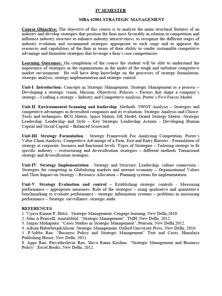 IV Semester Syllabus Model Q.Paper - 2024 | PDF | Strategic Management | Entrepreneurship