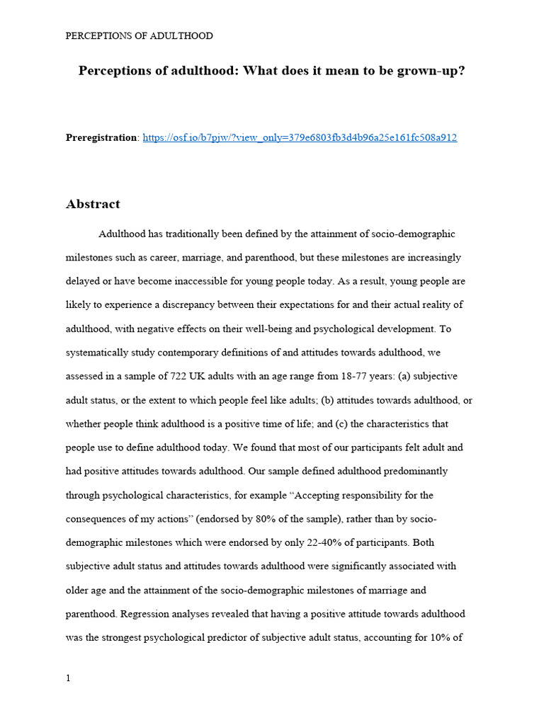 Perceptions of Adulthood Preprint 04.01.24 | PDF | Adults | Attitude ...