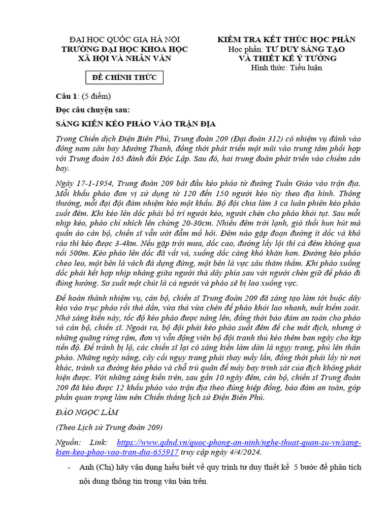 Đề tiểu luận cuối kỳ học phần TDST&TKYT HK2 NH2023-2024 | PDF