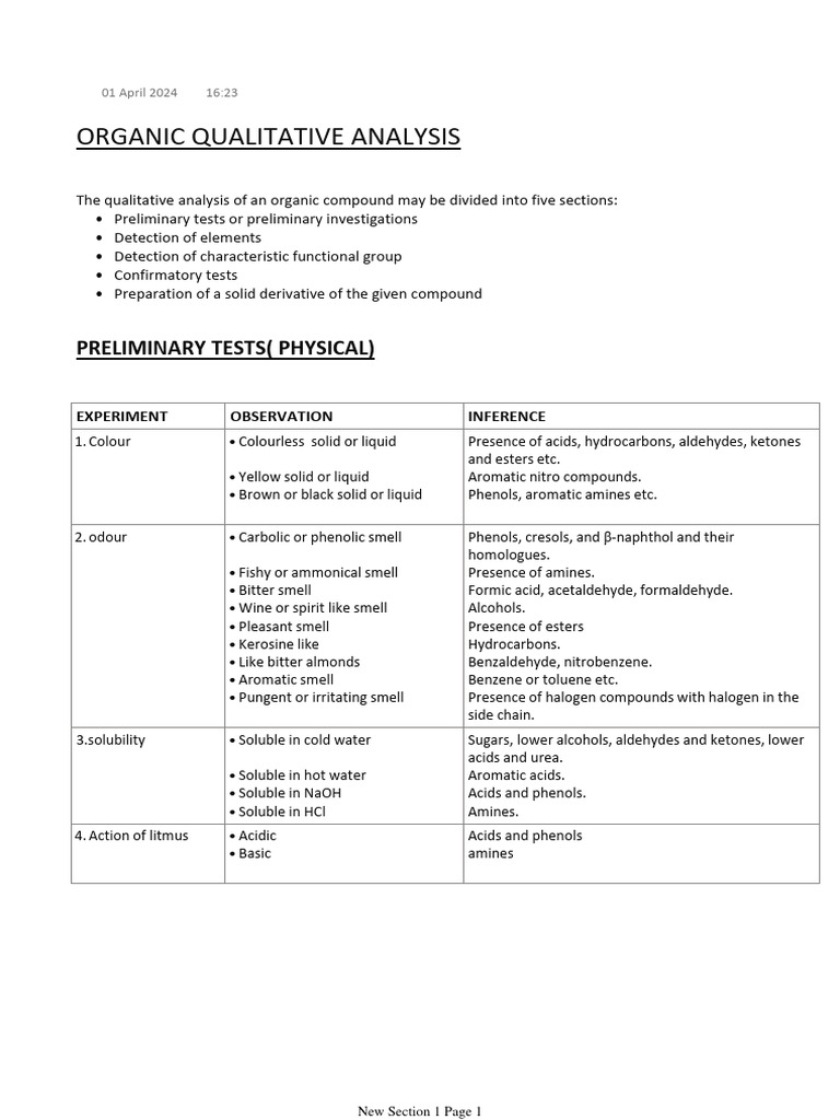Organic Qualitative Analysis | PDF | Amine | Aldehyde