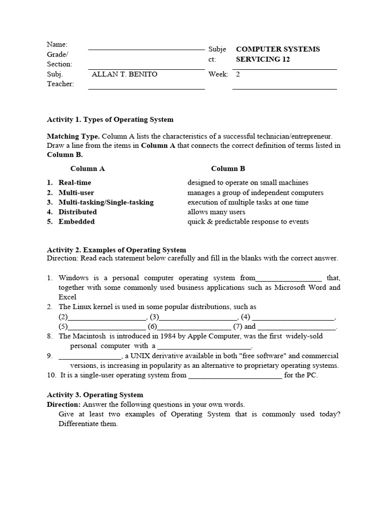 Computer Systems Sevicing-12 WS Q1 W2 | PDF | Operating System | Computing Platforms
