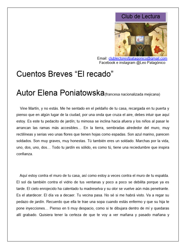 Elena Poniatowska. Cuento El Recado | PDF