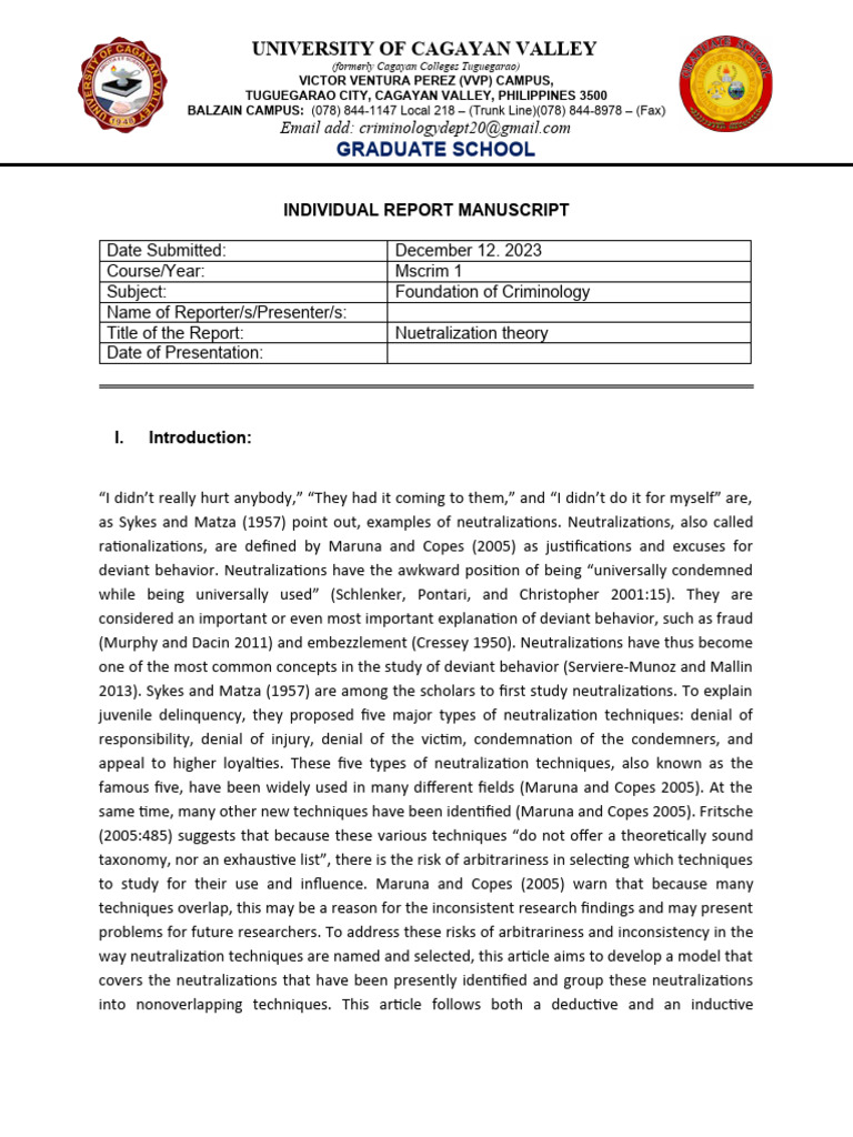 Neutralization Theory | PDF | Deviance (Sociology) | Juvenile Delinquency