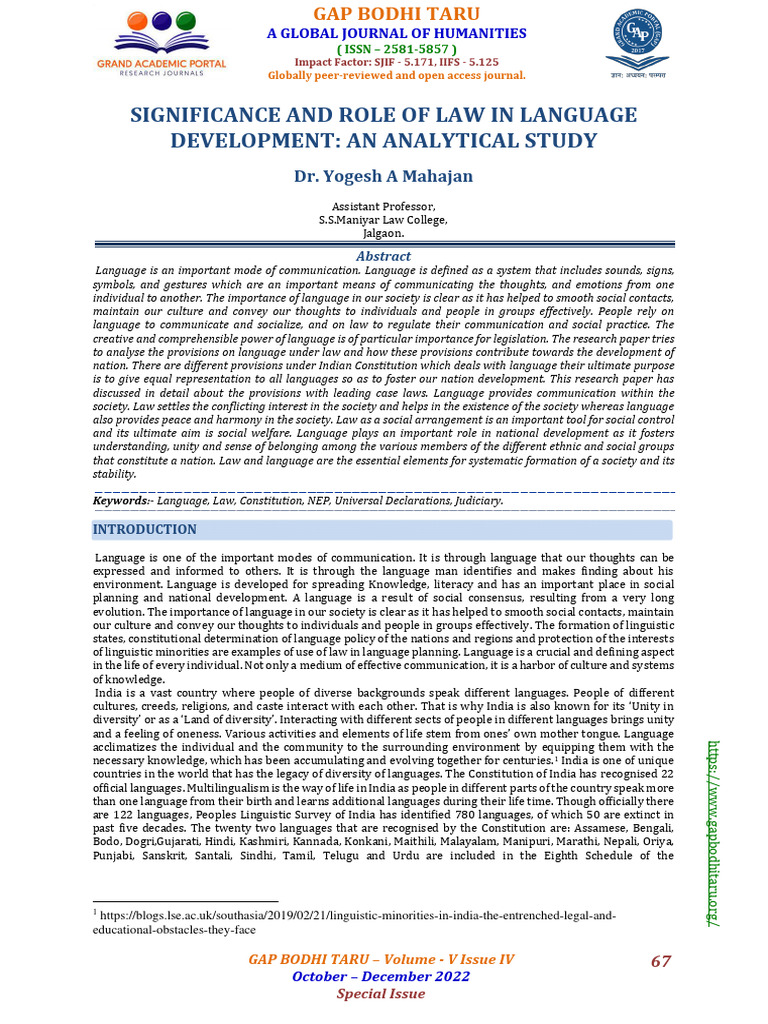 (67-71) Significance and Role of Law in Language Development An ...