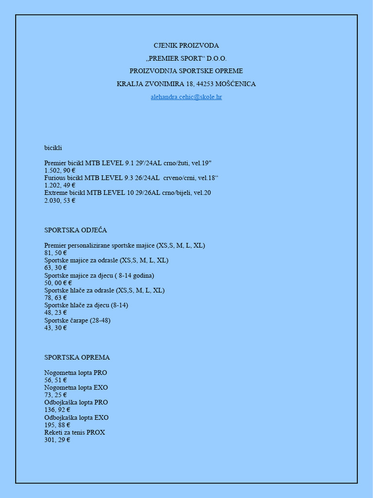 Cjenik Proizvoda | PDF