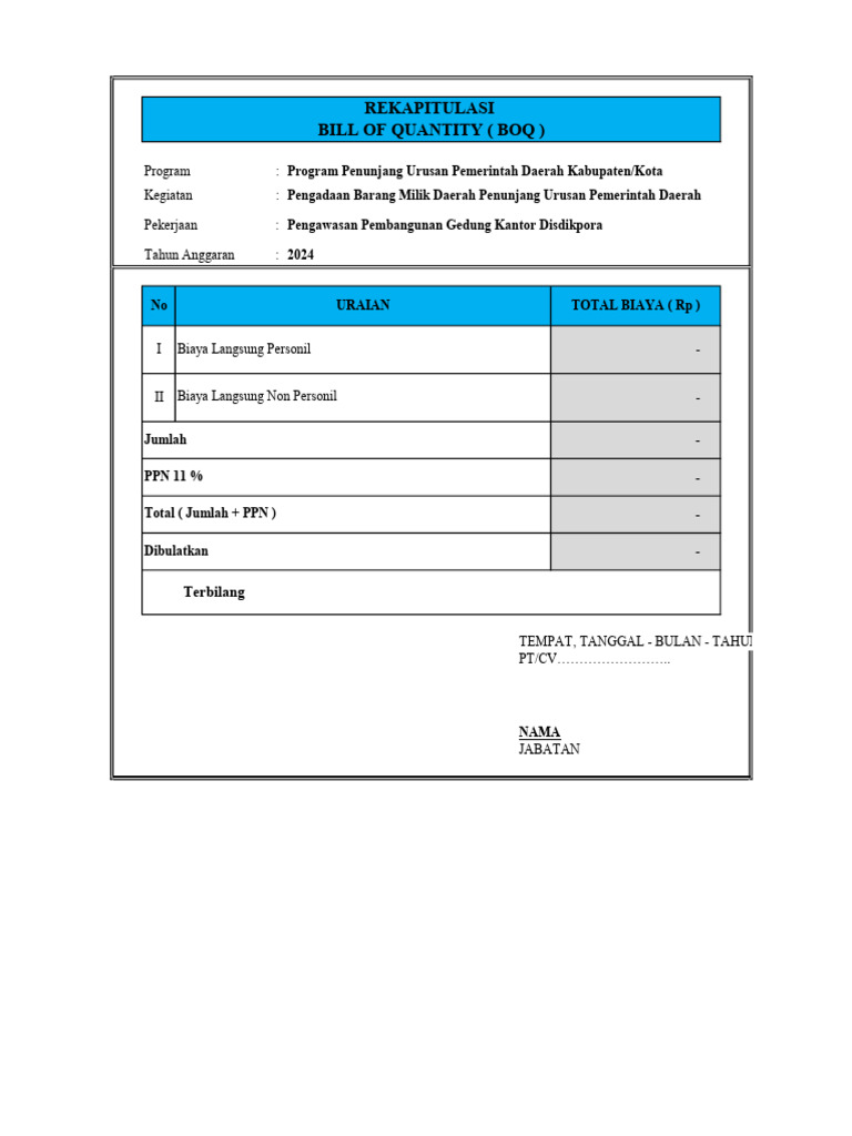 Boq Kantor Disdik | PDF