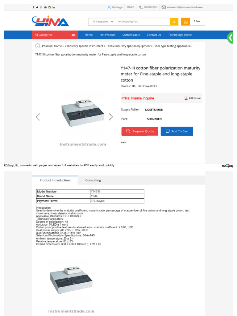 WWW - Instrumentstrade - Com - Y147 III Cotton Fiber Polarization Maturity Meter For Fine Staple ...