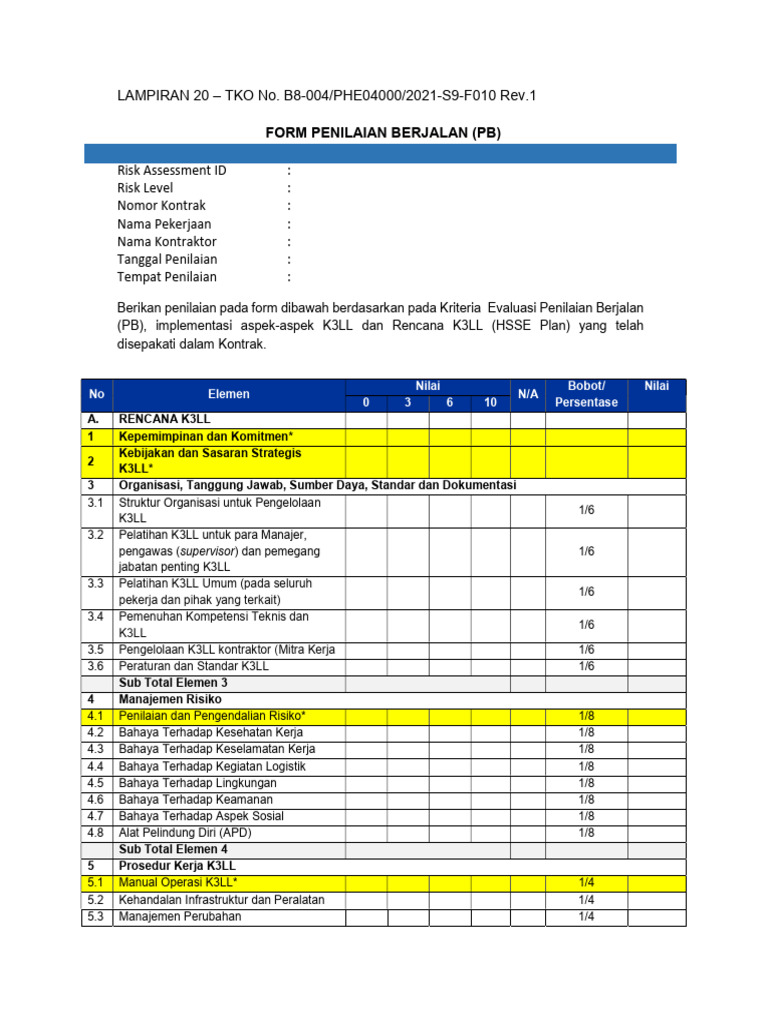 Form Penilaian Berjalan | PDF