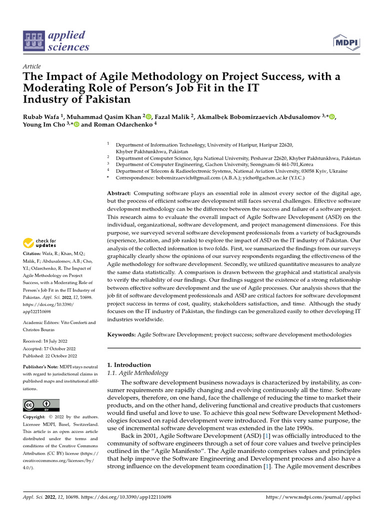 Applsci 12 10698 v2 | PDF | P Value | Agile Software Development
