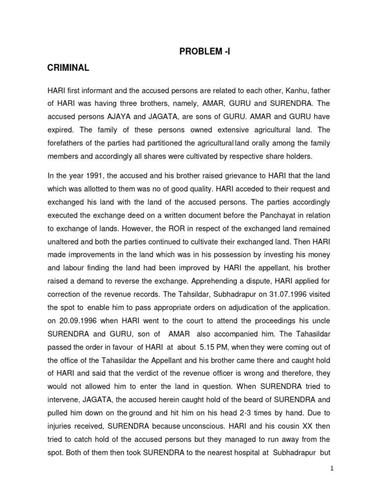 Moot Problem 6th Sem. 2024 | PDF | Justice | Crime & Violence