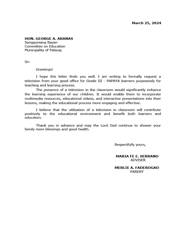 Request Letter Water Dispenser 1 | PDF | Learning | Cognitive Science