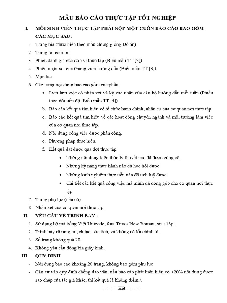 Mau Bao Cao Thuc Tap | PDF