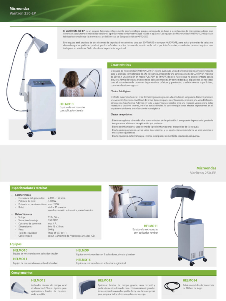 Catalogo Equipo Microondas Varitron 250 EP | PDF | Microondas ...