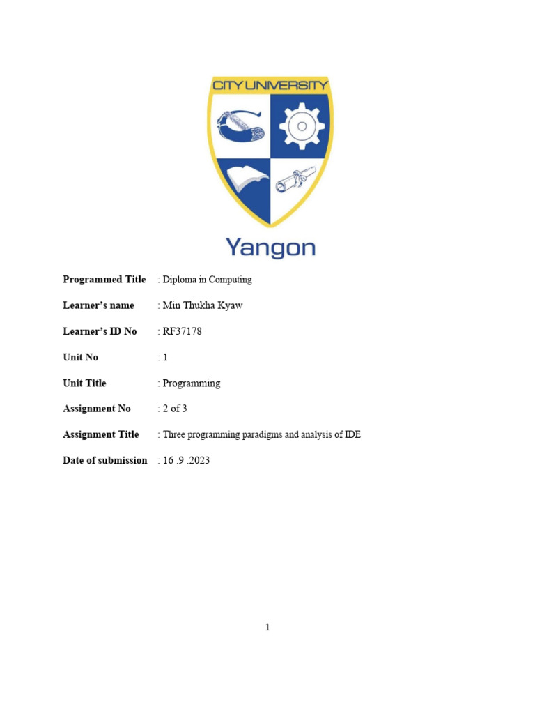 Programming Paradigms and IDE Analysis | PDF | Computer Programming ...
