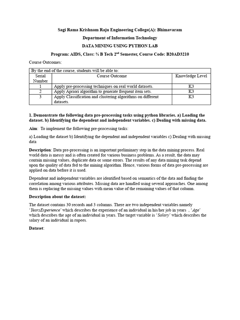 Aids Dm Using Python Lab Programs Pdf Coefficient Of Determination Linear Regression