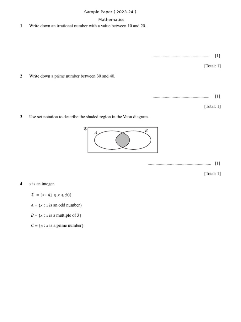 Sample Paper of Mathematics 2023-24 | PDF | Numbers | Prime Number