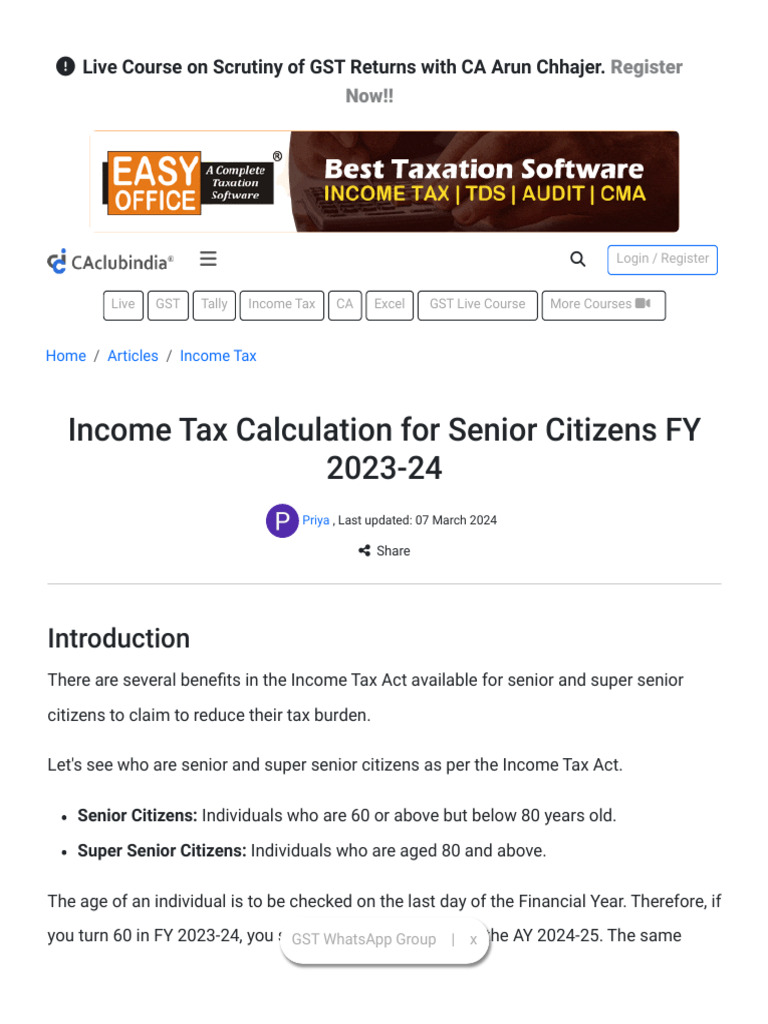 Income Tax Slab For Senior Citizens FY 2023-24 | PDF | Taxes | Tax Deduction