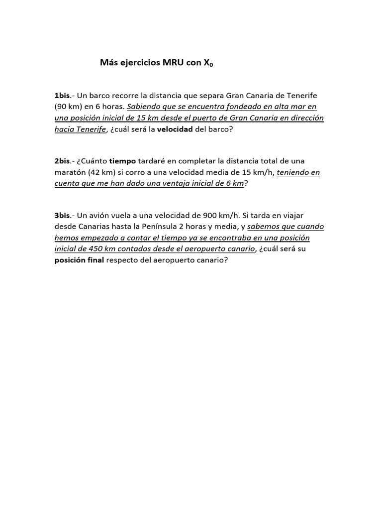 Mas Ejercicios MRU Con X0 | PDF