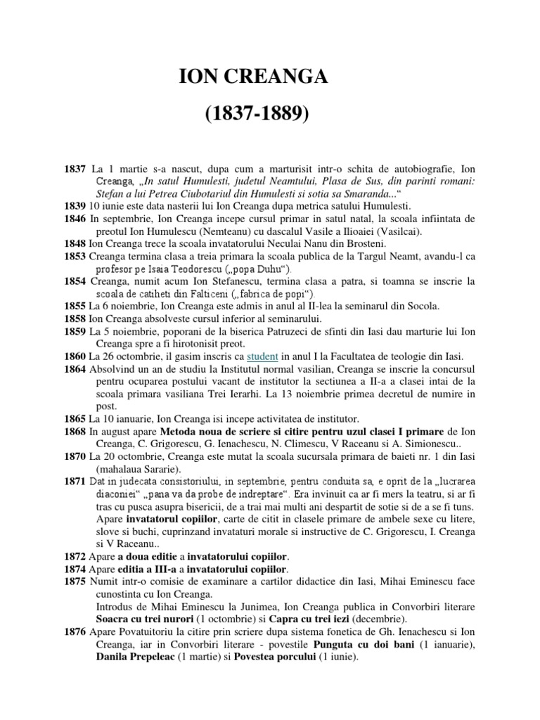 Biografie Ion Creanga | PDF